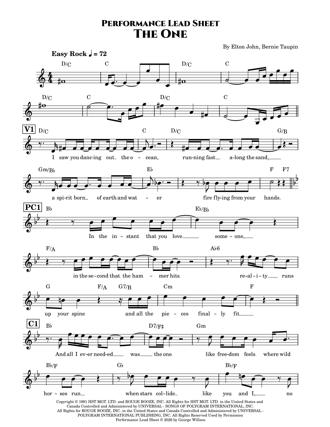 The One (arr. George Willson) von Elton John Noten zum Leadsheet / Fake ...
