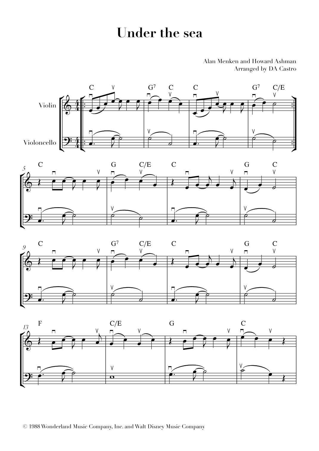 Under The Sea (arr. DA Castro) by Howard Ashman Sheet Music for ...