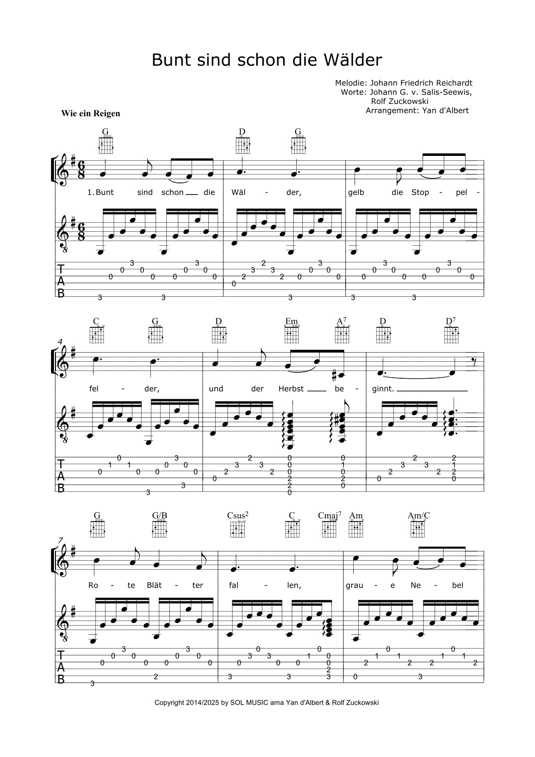 Bunt sind schon die Wälder (Top-Git.-Begl. - Arr.: Yan d'Albert) by Rolf Zuckowski Sheet Music ...