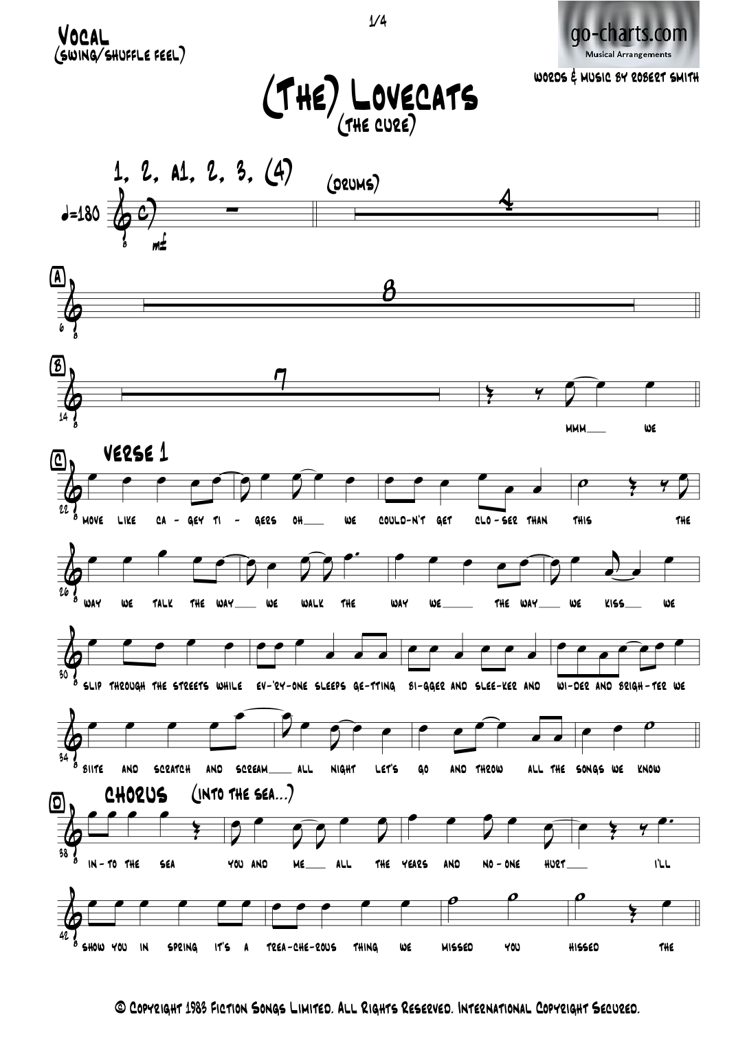 The Lovecats (arr. Andy Davidson go-charts.com) by The Cure Sheet Music ...