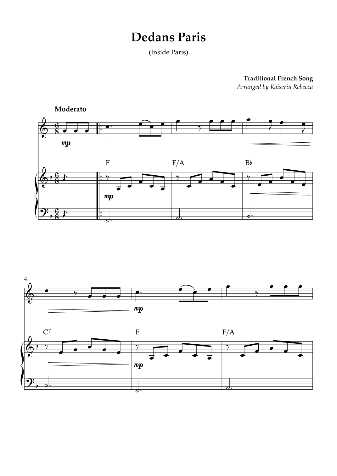 Dedans Paris (Inside Paris) (arr. Kaiserin Rebecca) by Traditional ...
