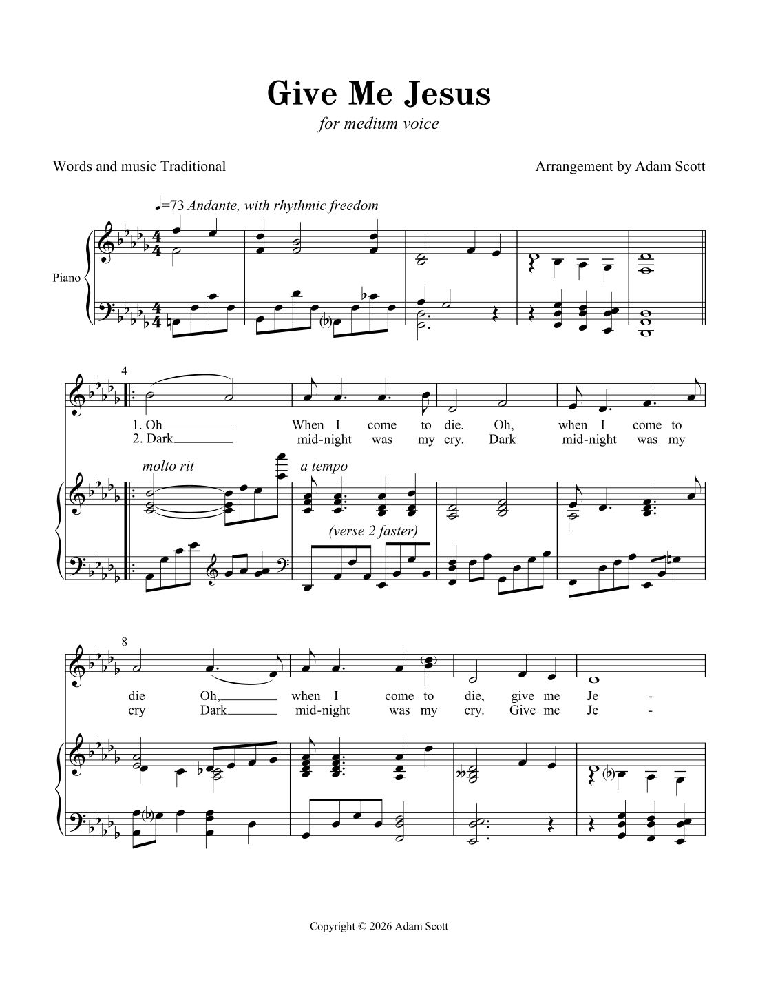 Give Me Jesus (arr. Adam Scott) por Traditional Spiritual Partituras ...