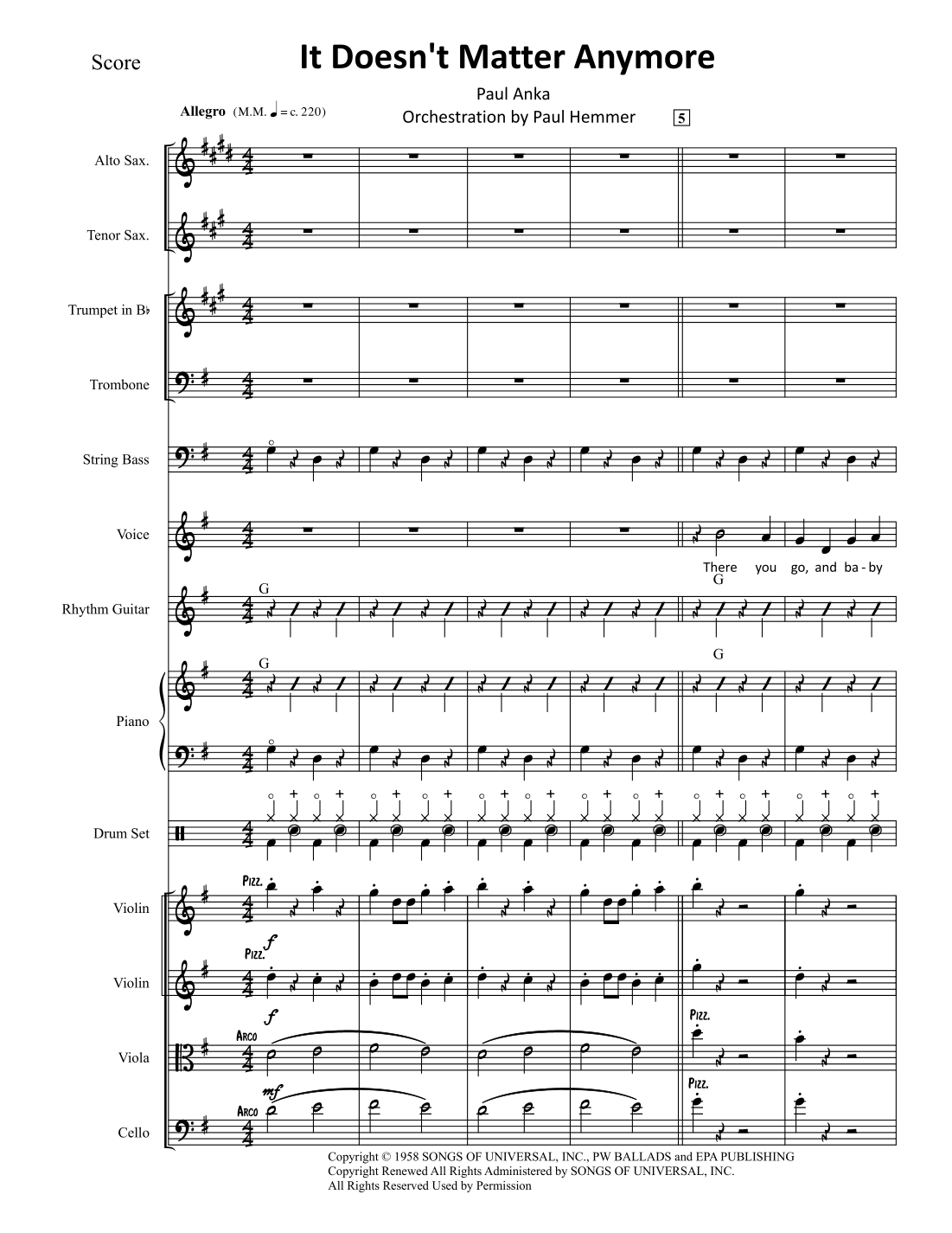 It Doesn't Matter Anymore (arr. Paul Hemmer) by Paul Anka Sheet Music ...