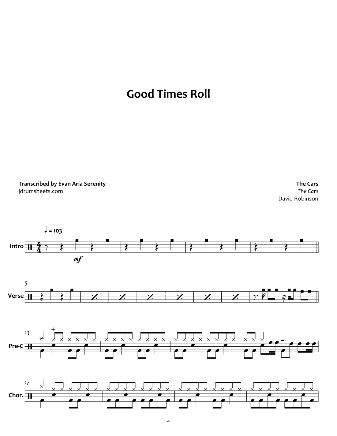 Good Times Roll (arr. Evan Aria Serenity) by The Cars Sheet Music for ...