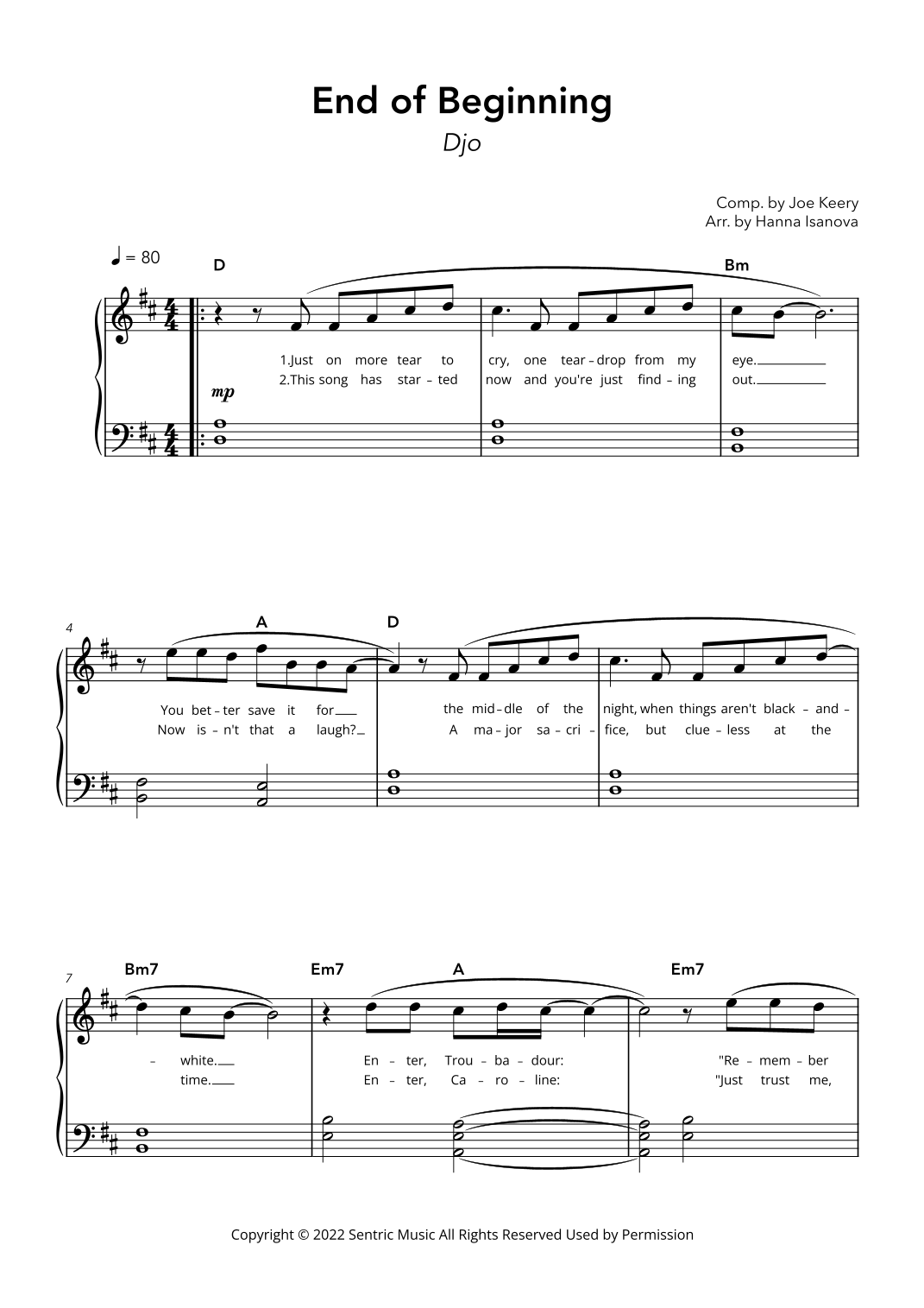 End Of Beginning (arr. Hanna Isanova) por Joe Keery Partituras para ...