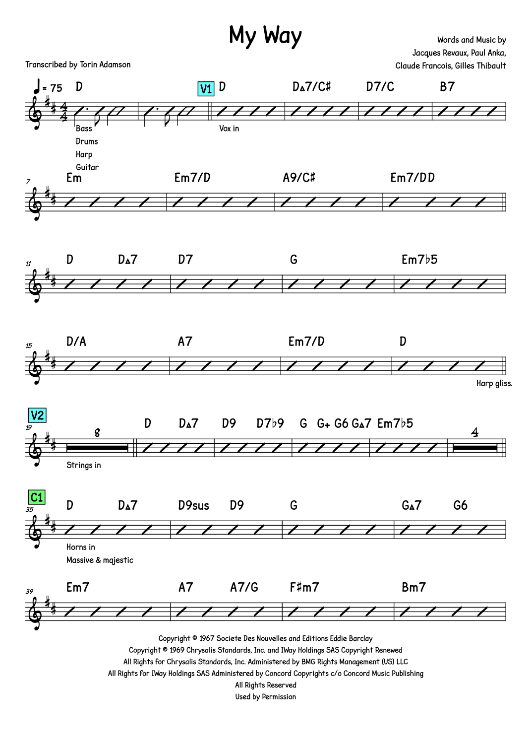 My Way by Frank Sinatra Sheet Music for Lead Sheet / Fake Book at Sheet ...