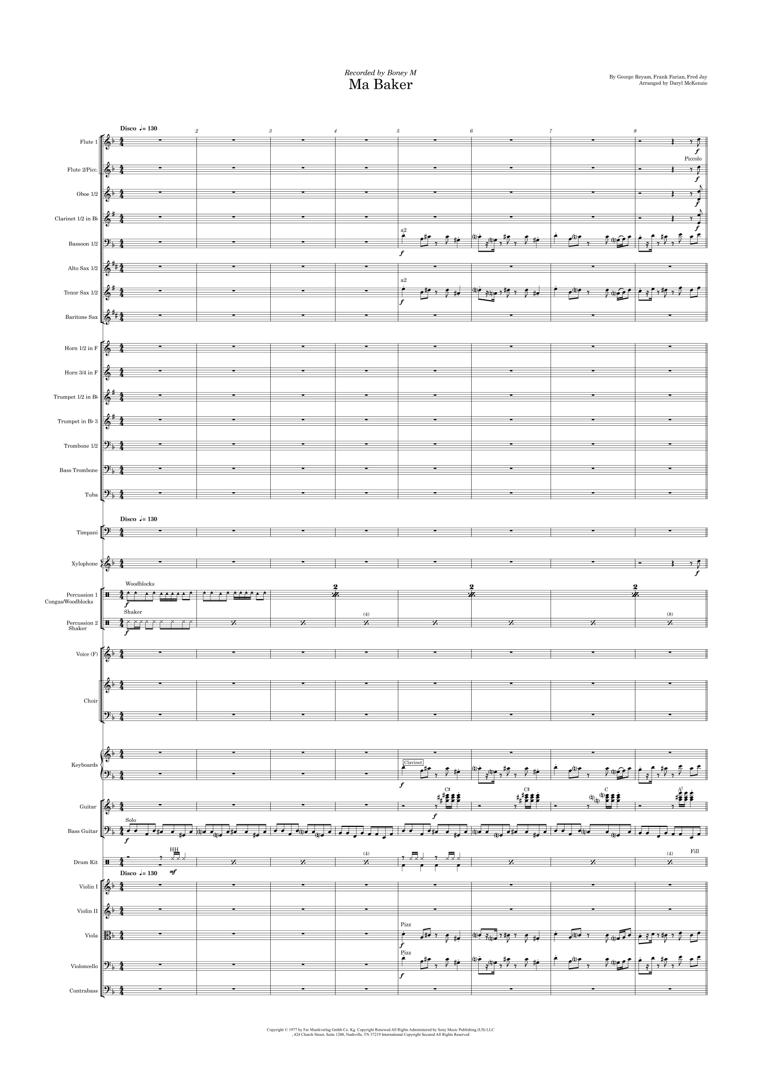 Ma Baker (arr. Daryl McKenzie) by Frank Farian Sheet Music for Full ...