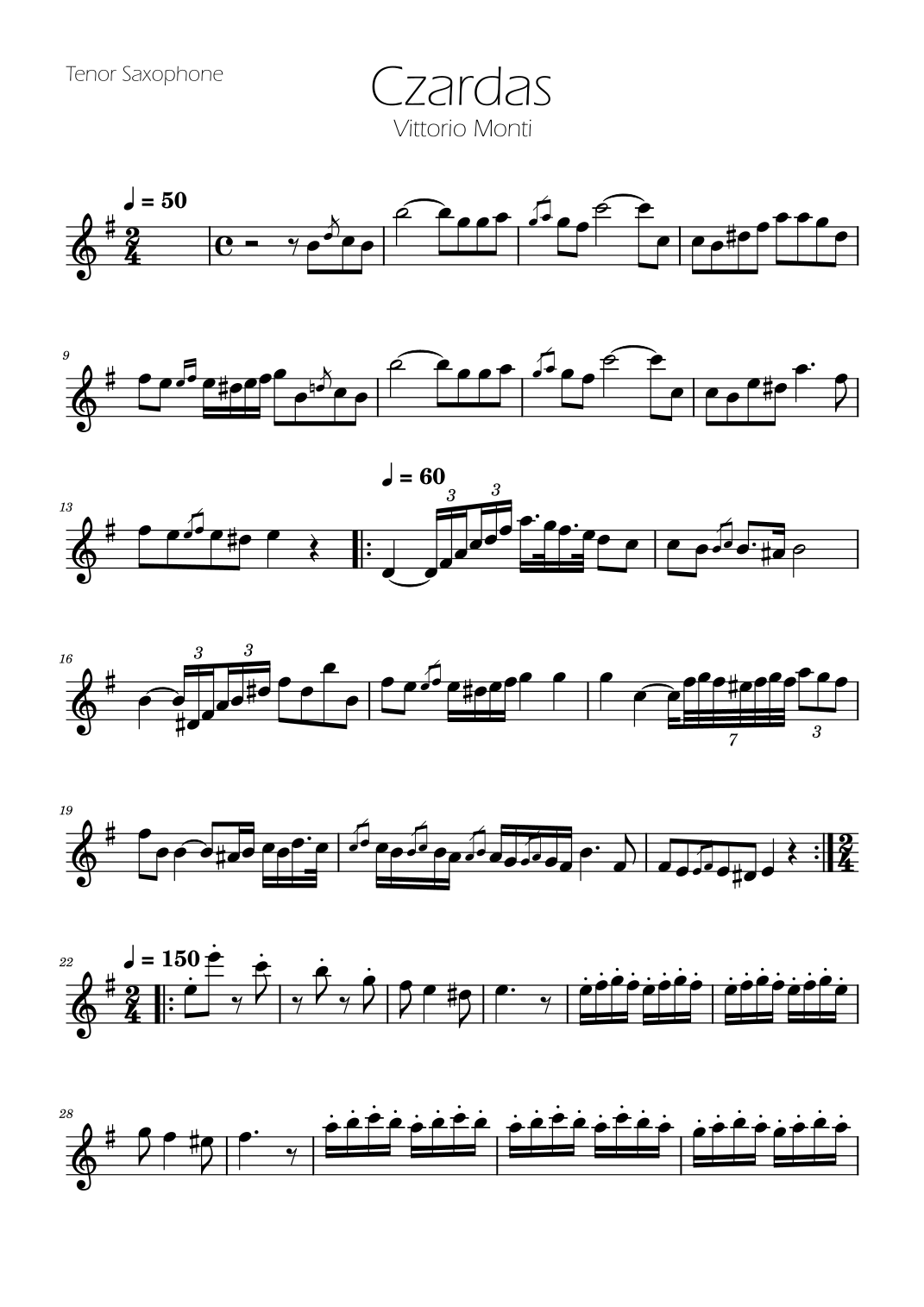 Czardas - Tenor Sax Solo (arr. Ygor Nunes) by Vittorio Monti Sheet ...