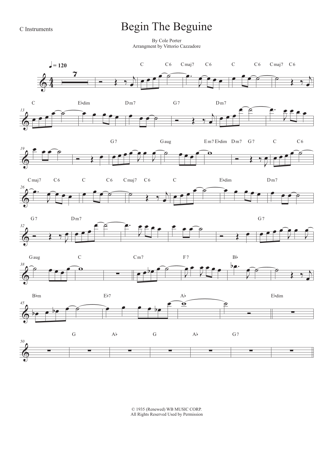 Begin the Beguine (arr. Vittorio Cazzadore) by Cole Porter Sheet Music ...