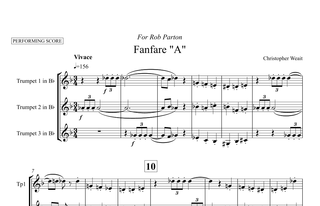 Fanfare "A" for 3 trumpets (0’28) by Christopher Weait Sheet Music for ...