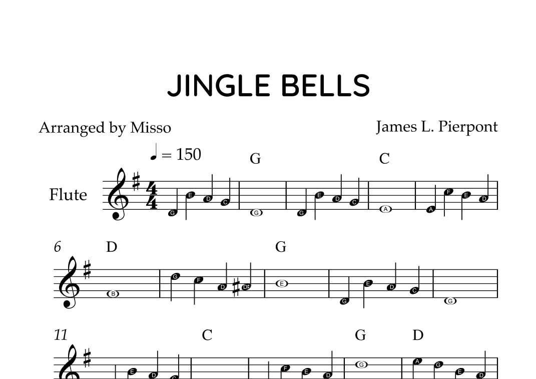 Jingle Bells - Flute in G Major - Beginner With Chords & Letter Names (arr. MissoRB) von James L ...