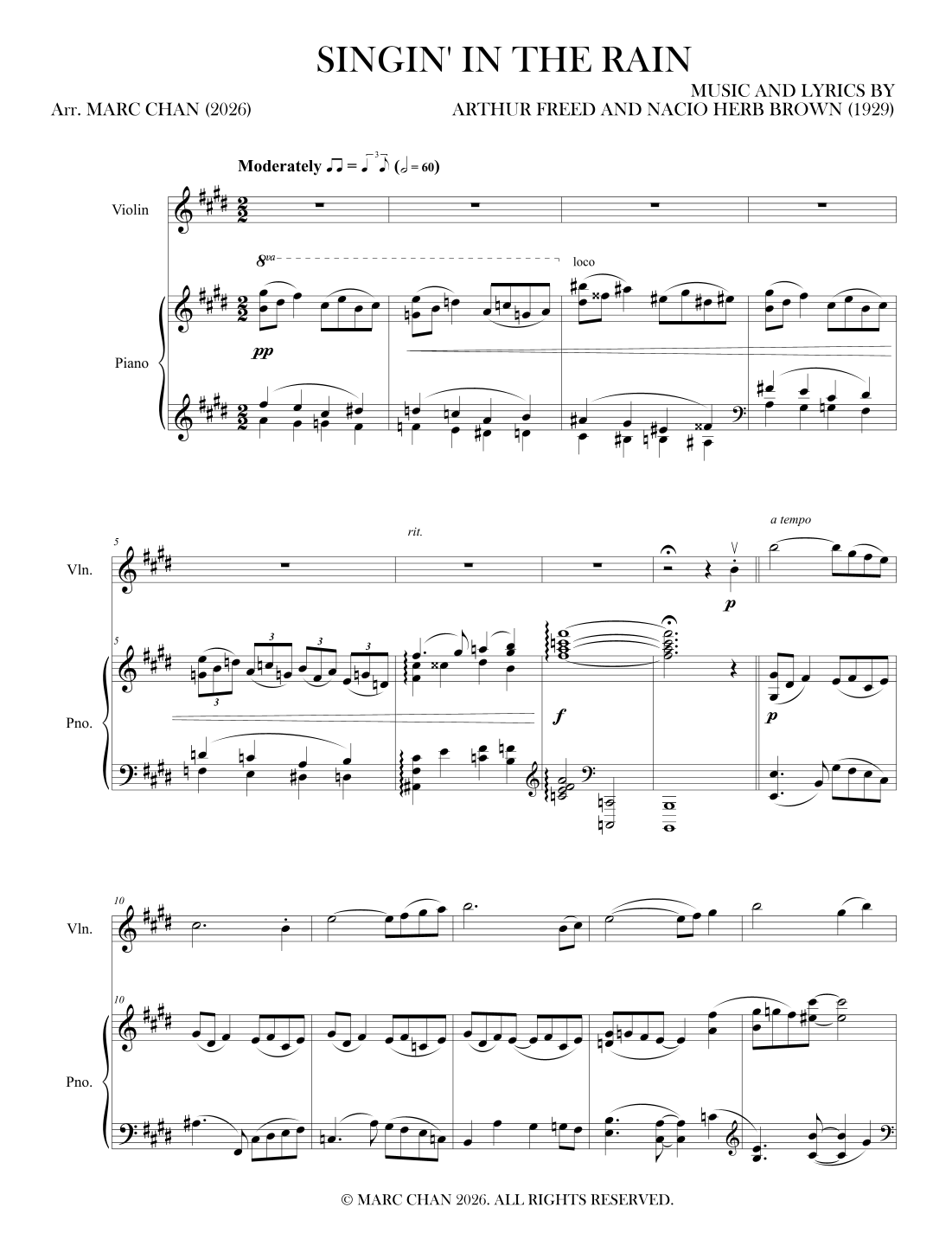 SINGIN’ IN THE RAIN (arr. Marc Chan par Arthur Freed and Nacio Herb ...