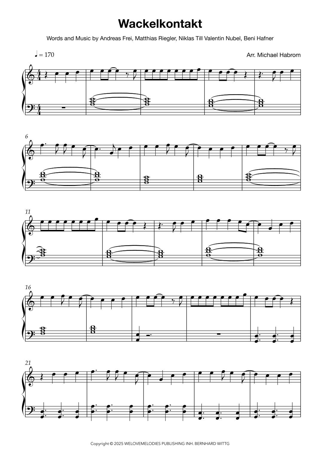 Wackelkontakt (arr. Michael Habrom) by OIMARA Sheet Music for Piano Solo at Sheet Music Direct