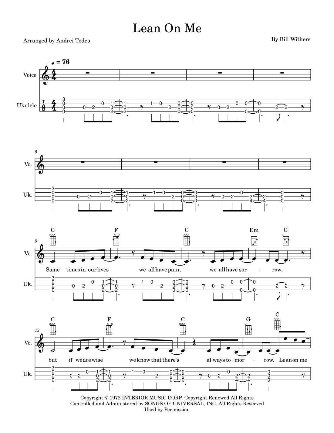 Lean On Me (arr. Andrei Todea) par Bill Withers Partitions pour ...