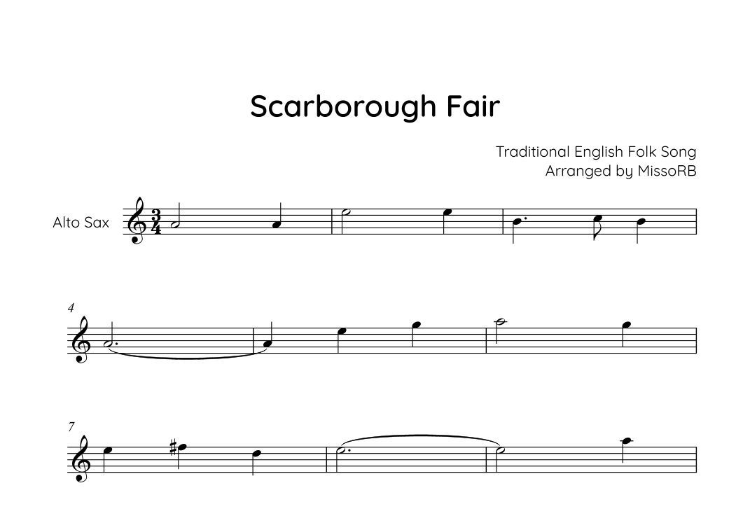 Scarborough Fair - Alto Sax in Cm (Easy) (arr. MissoRB) by Traditional ...