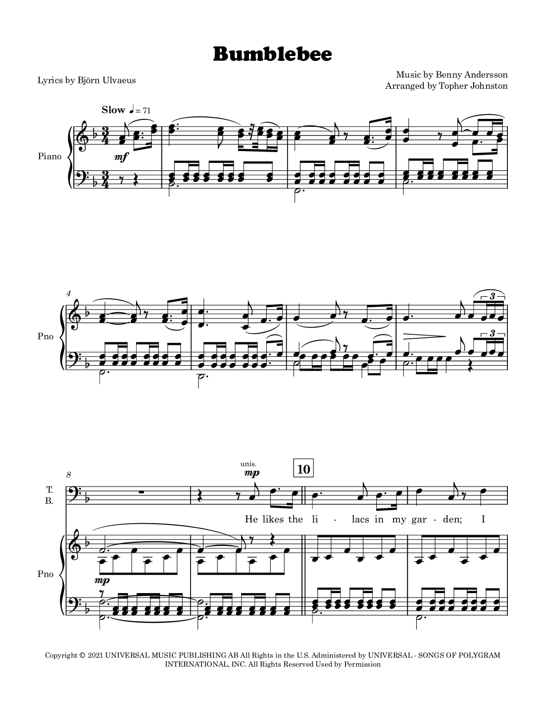 Bumblebee (arr. Christopher Johnston) by ABBA Sheet Music for SATB ...