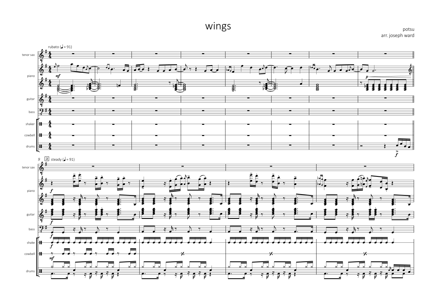 Wings (arr. Joseph Ward) by Potsu Sheet Music for Jazz Ensemble at ...