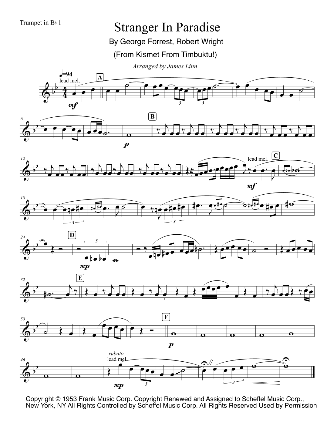 Stranger In Paradise (arr. James Linn) by George Forrest Sheet Music ...