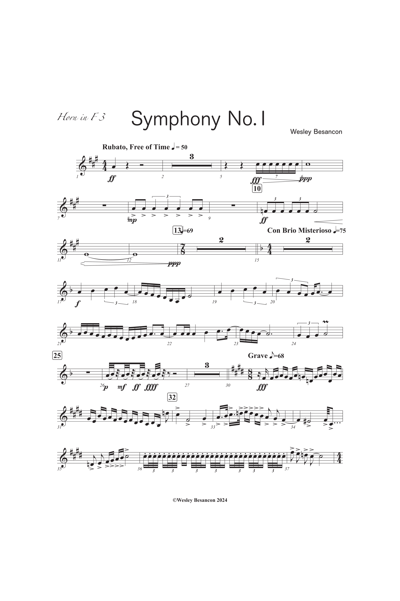 Symphony No. 1 (3rd Horn in F) par Wesley Besancon Partitions pour Cor d’harmonie solo sur Sheet ...