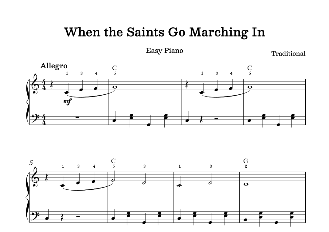 When the Saints Go Marching In - Easy Piano (With Chord Symbols) (arr ...