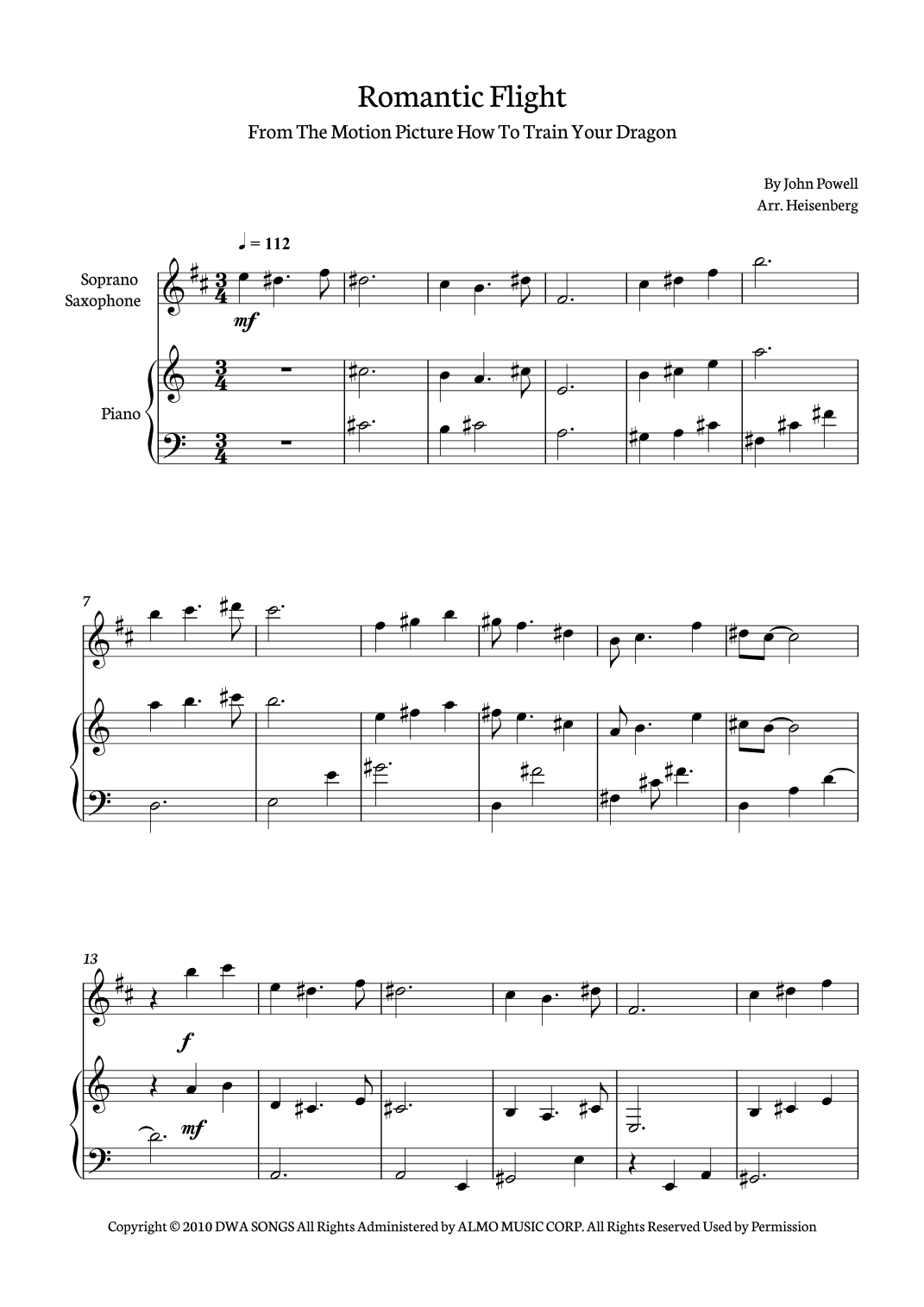 Romantic Flight (arr. Heisenberg) por Various Partituras para Saxo ...