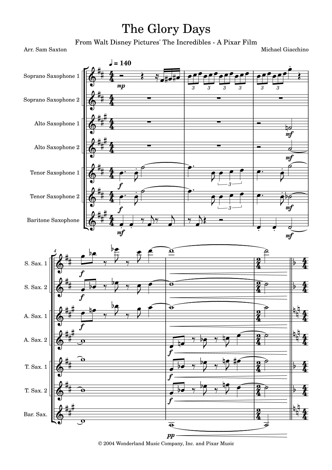 The Glory Days (arr. Sam Saxton) by Michael Giacchino Sheet Music for ...