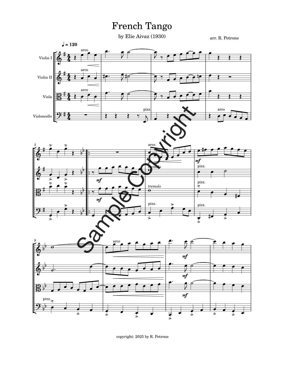 French Tango (arr. Rod Petrone) by Rod Petrone Sheet Music for String ...