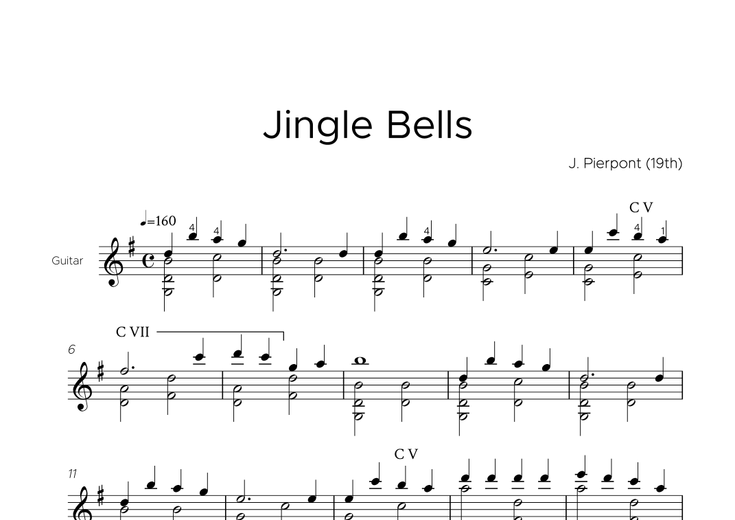 Jingle Bells (arr. Bisdre Santos) by J. Pierpont Sheet Music for Solo Guitar at Sheet Music Direct