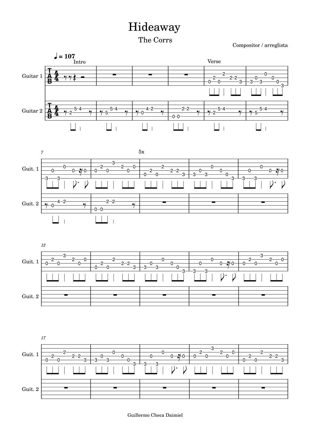 Hideaway (arr. Guillermo Checa Daimiel) by The Corrs Sheet Music for ...