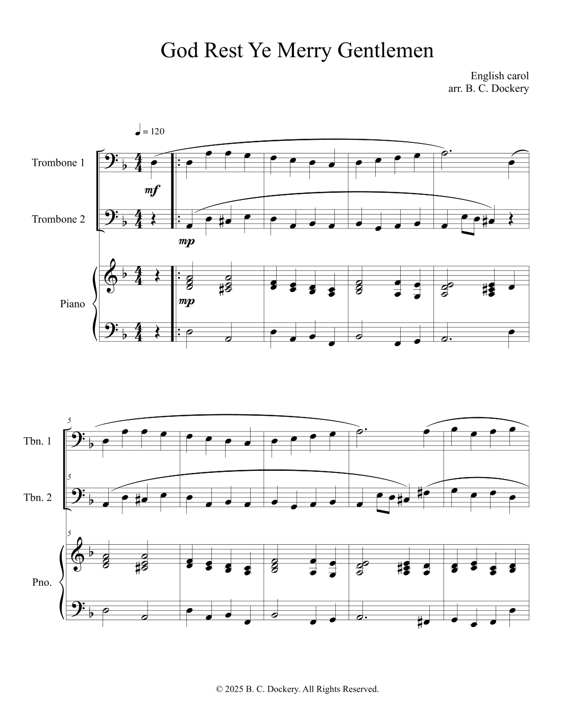 God Rest Ye Merry Gentlemen (Trombone Duet with Piano Accompaniment ...