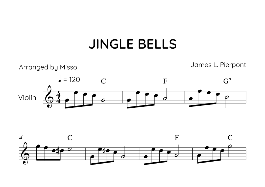 Jingle Bells - Violin in C Major - Easy With Chords (arr. MissoRB) by ...