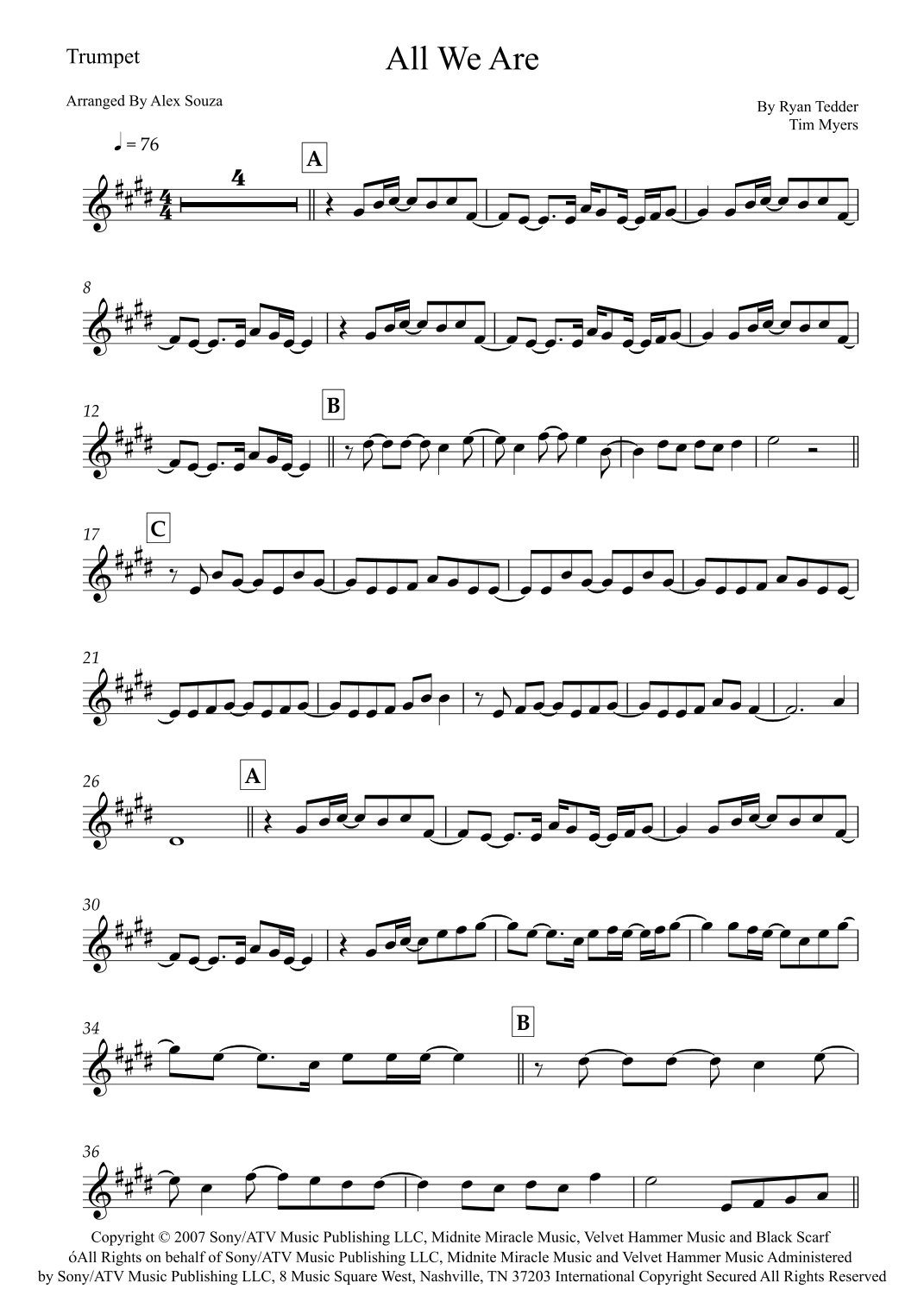 All We Are (arr. Alex Souza) by OneRepublic Sheet Music for Trumpet ...