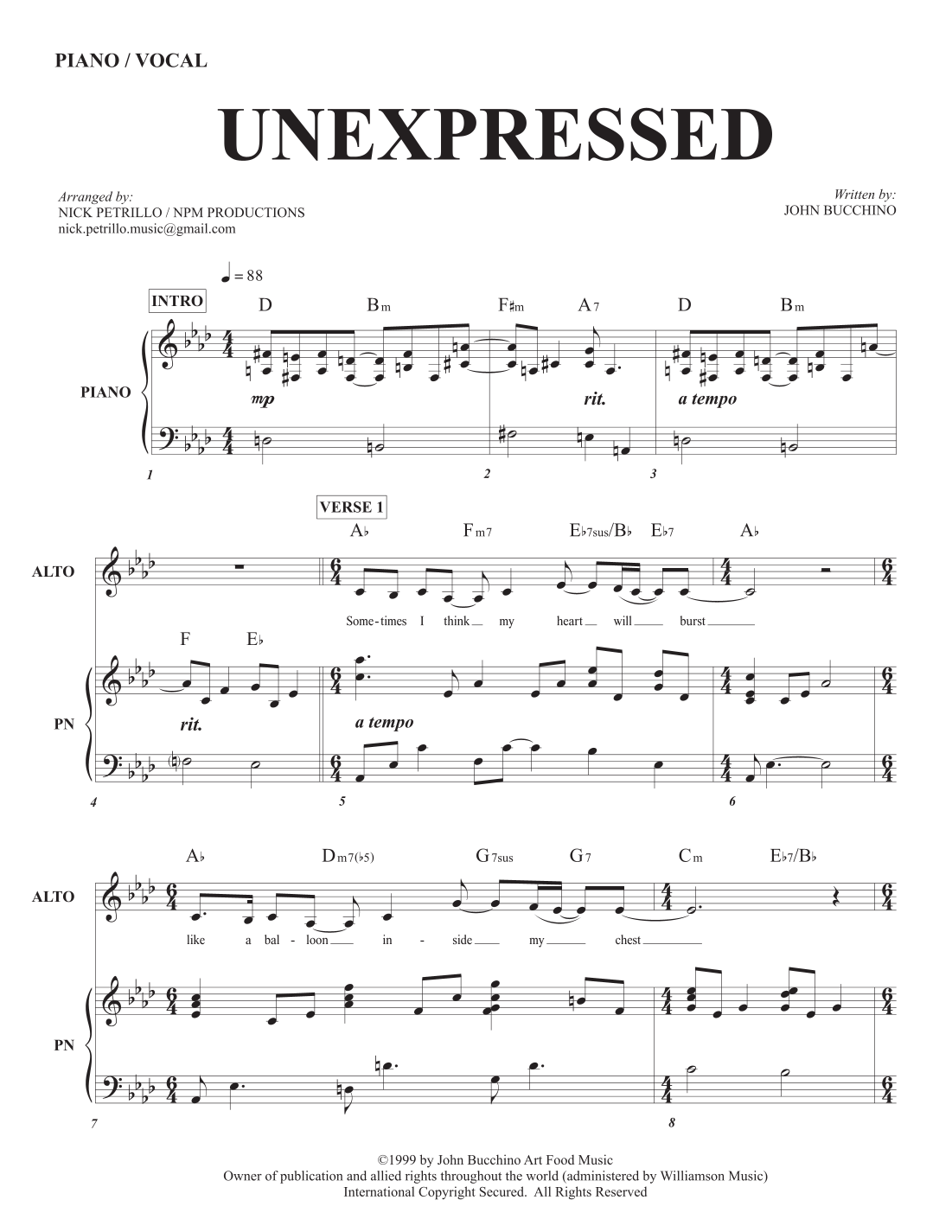 Unexpressed (arr. Nick Petrillo) por John Bucchino Partituras para ...