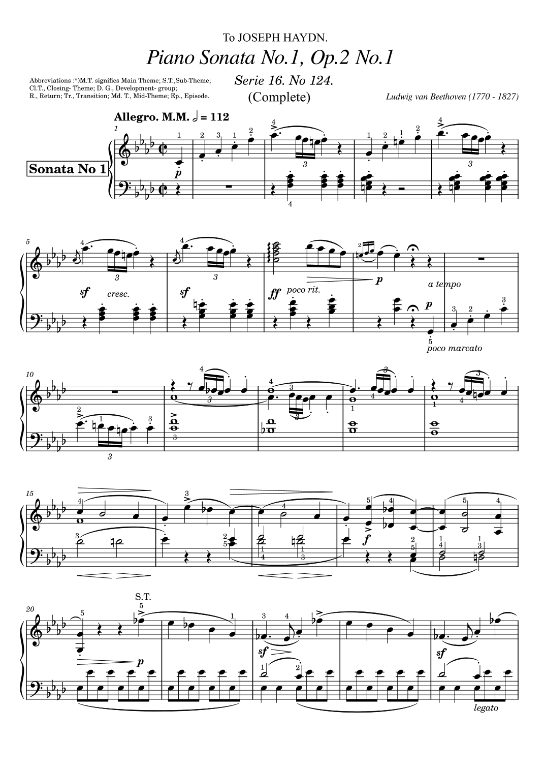 Beethoven, Piano Sonata No.1 in F minor, Op.2 No.1, for Piano Original ...
