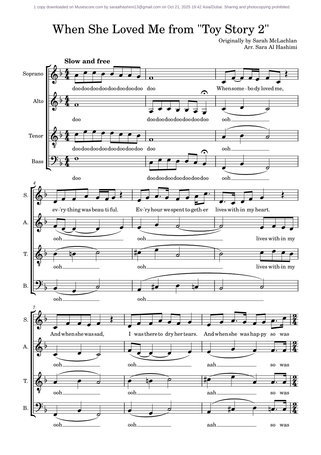 When She Loved Me (arr. Sara Al Hashimi) by Sarah McLachlan Sheet Music ...
