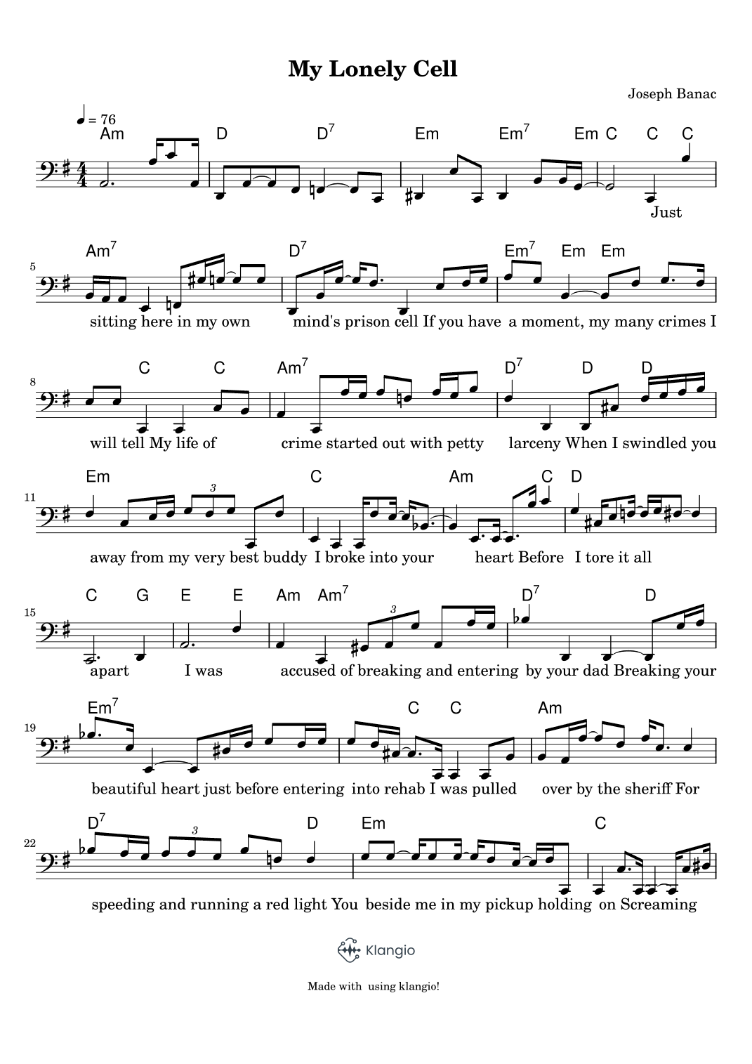 My Lonely Cell by Joseph Wayne Banach Sheet Music for Solo Guitar at ...