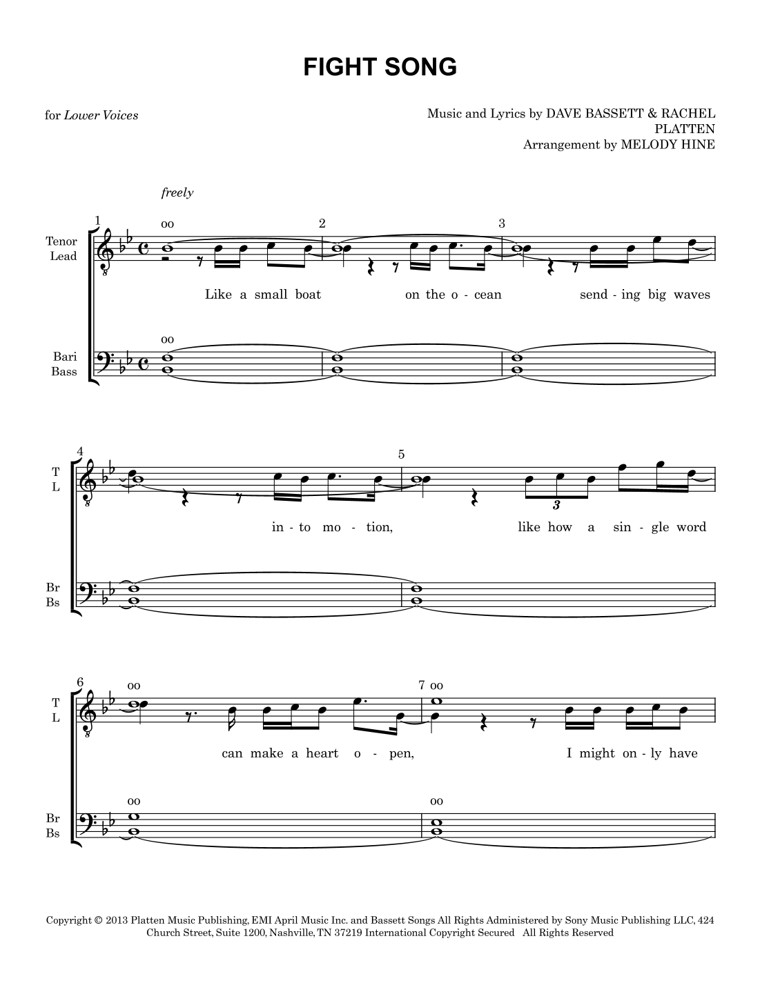 Fight Song (arr. Melody Hine) by Rachel Platten Sheet Music for TTBB ...