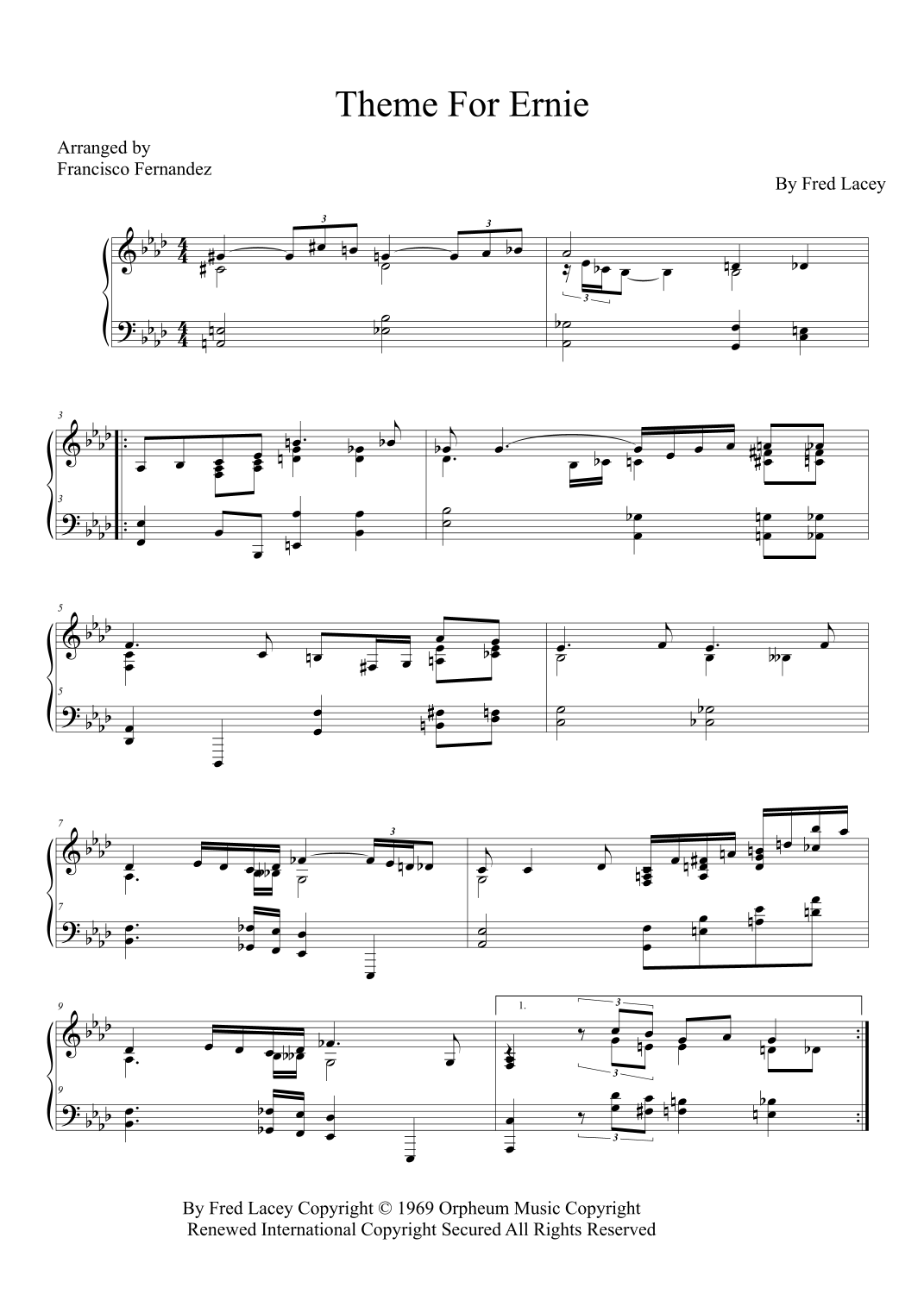 Theme For Ernie (arr. Francisco Fernandez) by Fred Lacey Sheet Music ...