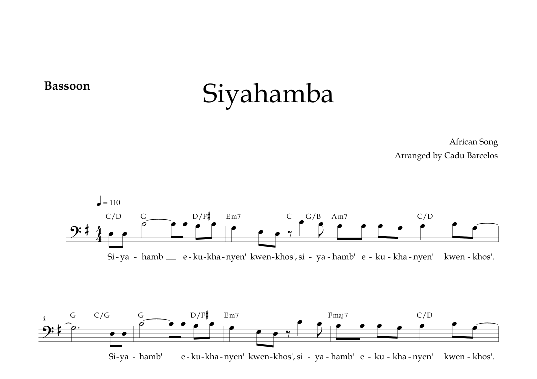 Siyahamba - Bassoon and chords (African Song) (arr. Cadu Barcelos) by ...