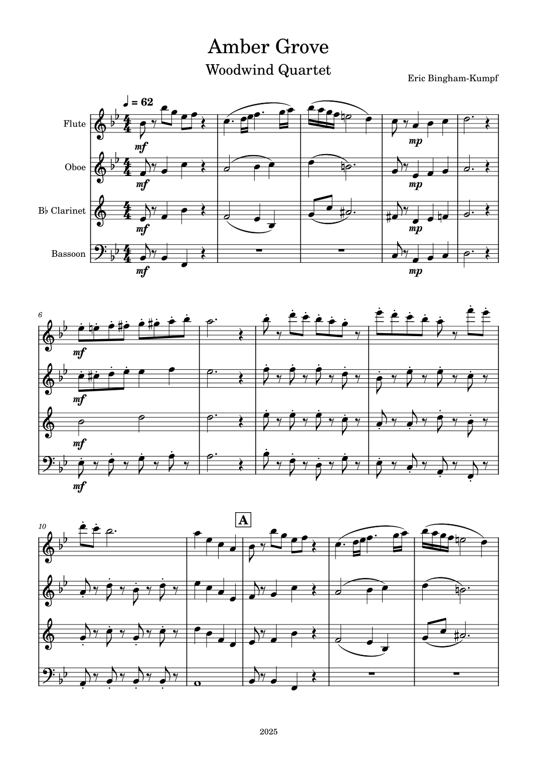 Amber Grove by Eric Bingham-Kumpf Sheet Music for Woodwind Ensemble at Sheet Music Direct