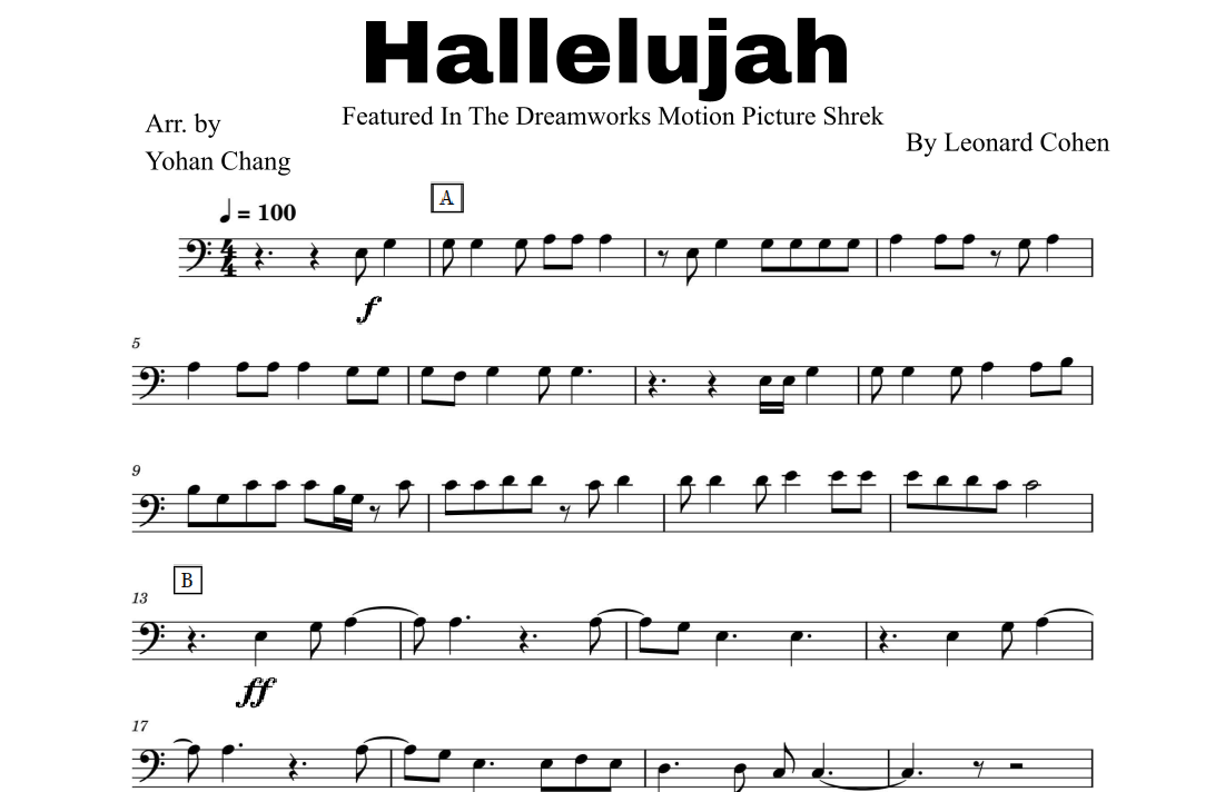 Hallelujah (arr. Yohan Chang) by Andrea Bocelli Sheet Music for Cello ...