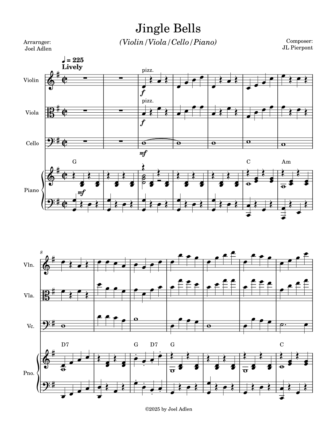 Jingle Bells (arr. Joel Adlen) by J Pierpont Sheet Music for String ...