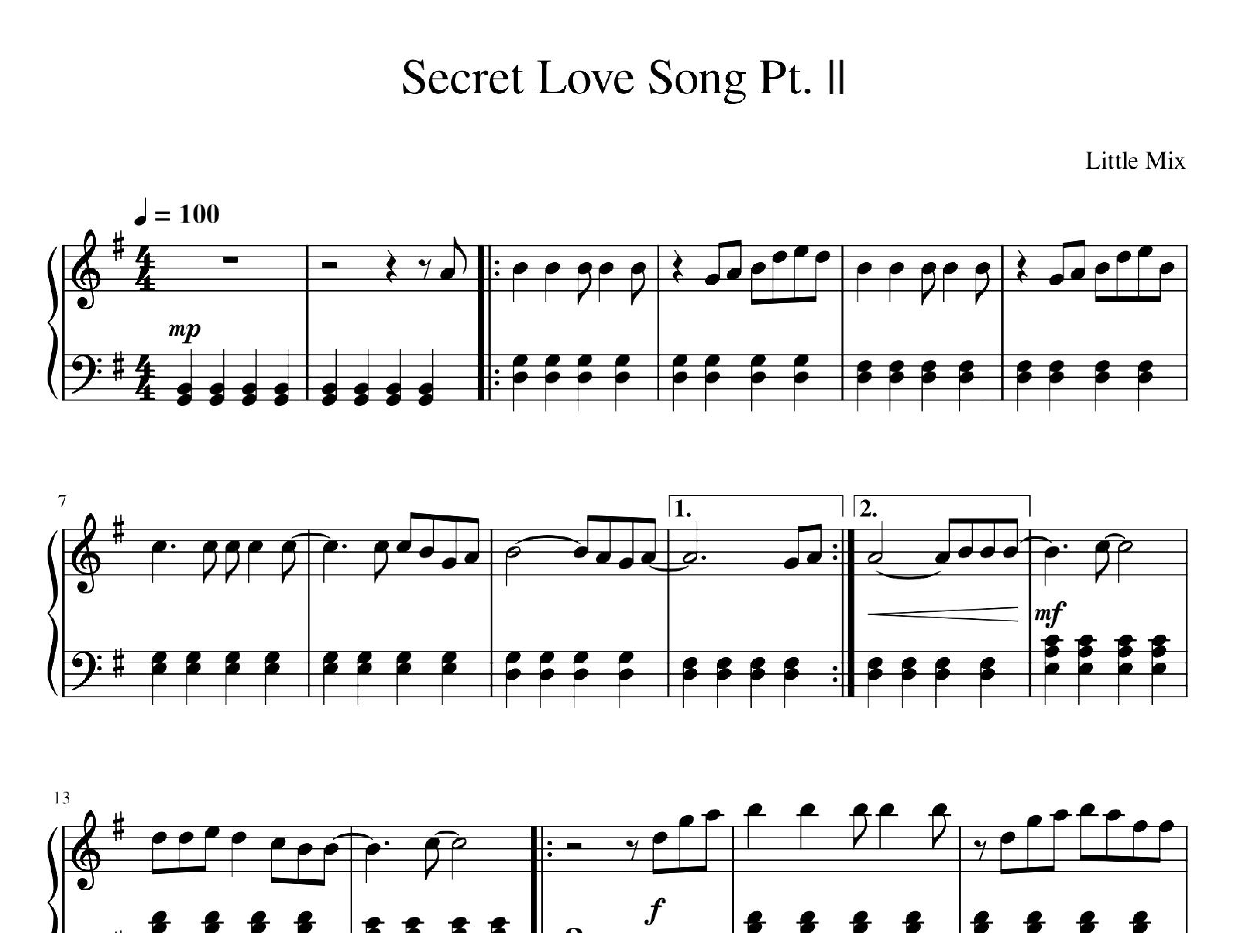 Secret Love Song Pt II (arr. Little Mix) by Rachel Furner Sheet Music ...