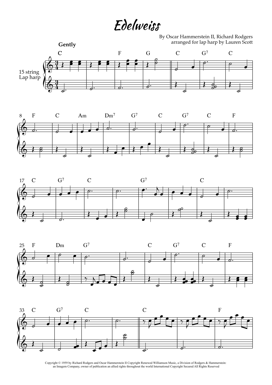 Edelweiss (arr. Lauren Scott) by Christina Perri Sheet Music for Harp ...