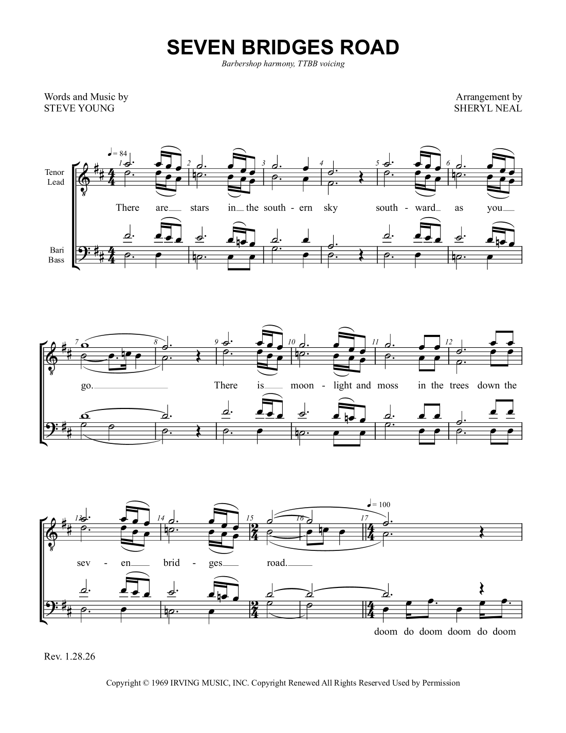Seven Bridges Road (arr. Sheryl Neal) by Eagles Sheet Music for ...