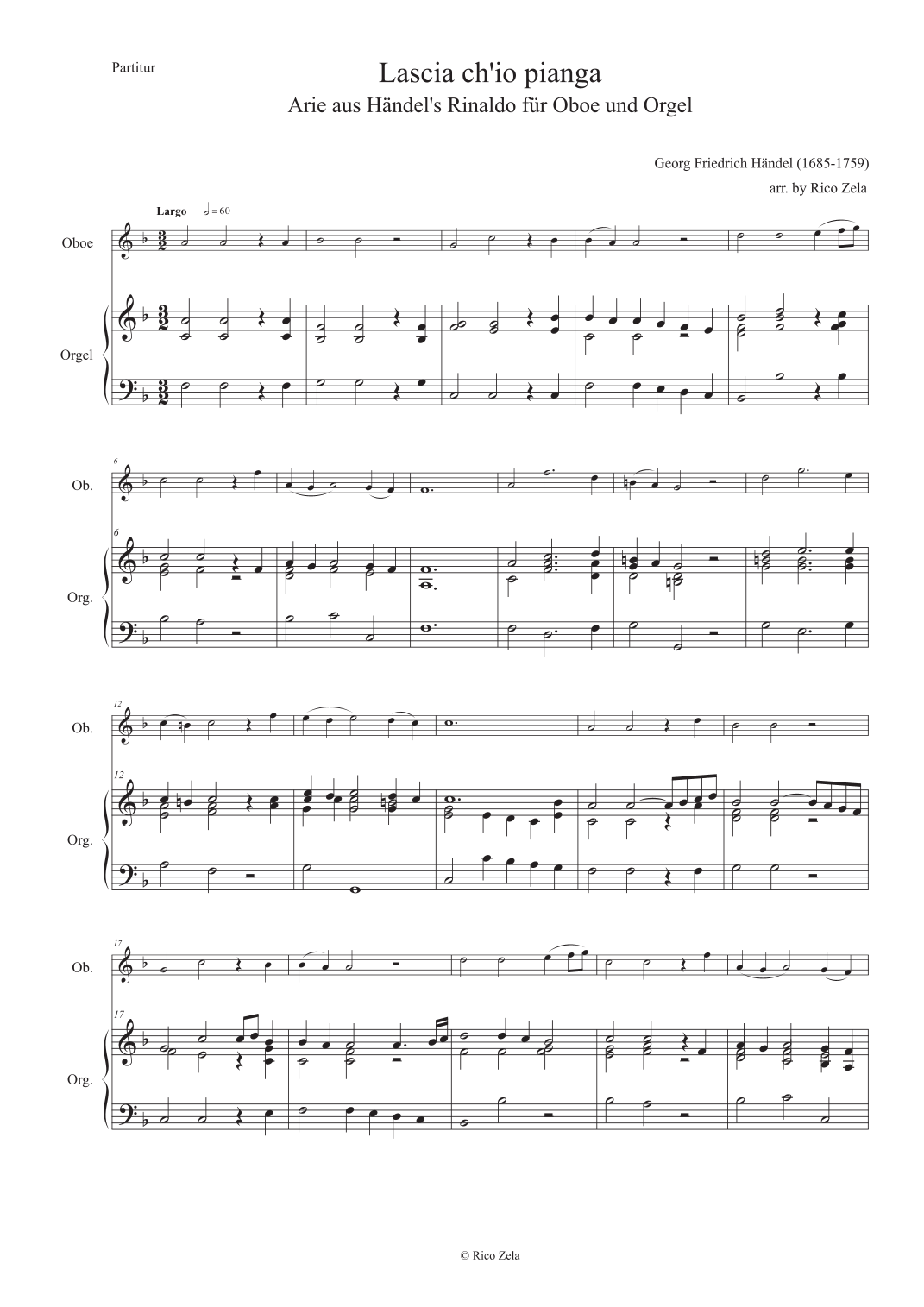 Lascia ch'io pianga (arr. Rico Zela) por Georg Friedrich Händel ...