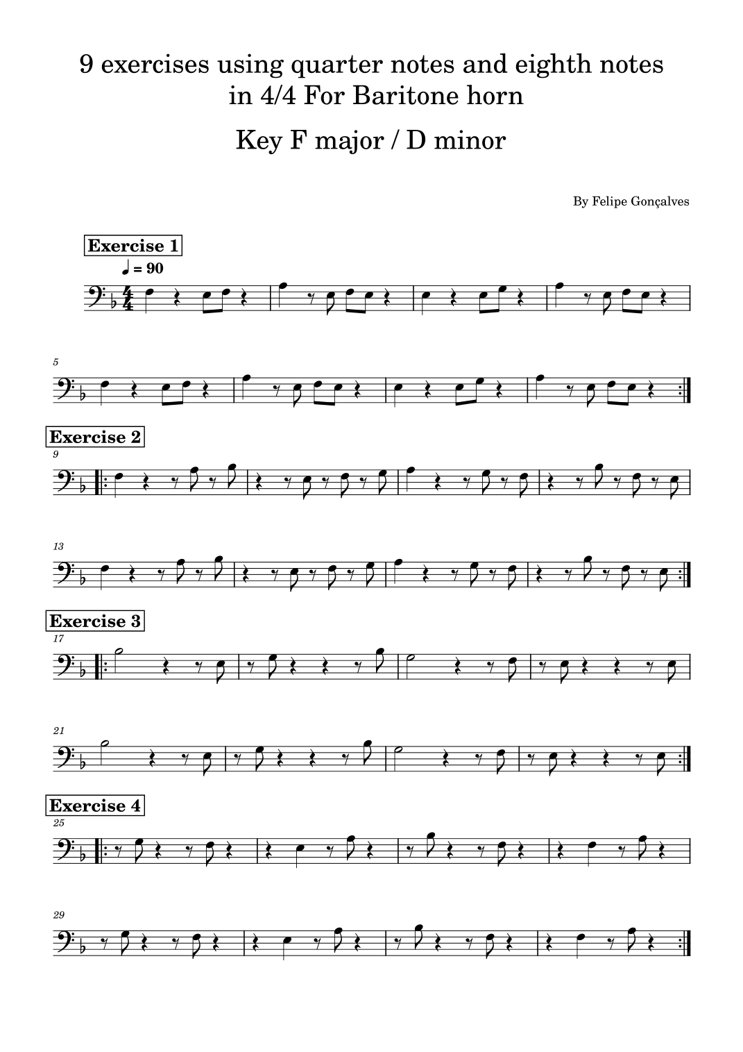 9 exercises using quarter notes and eighth notes in 4/4 For Baritone ...