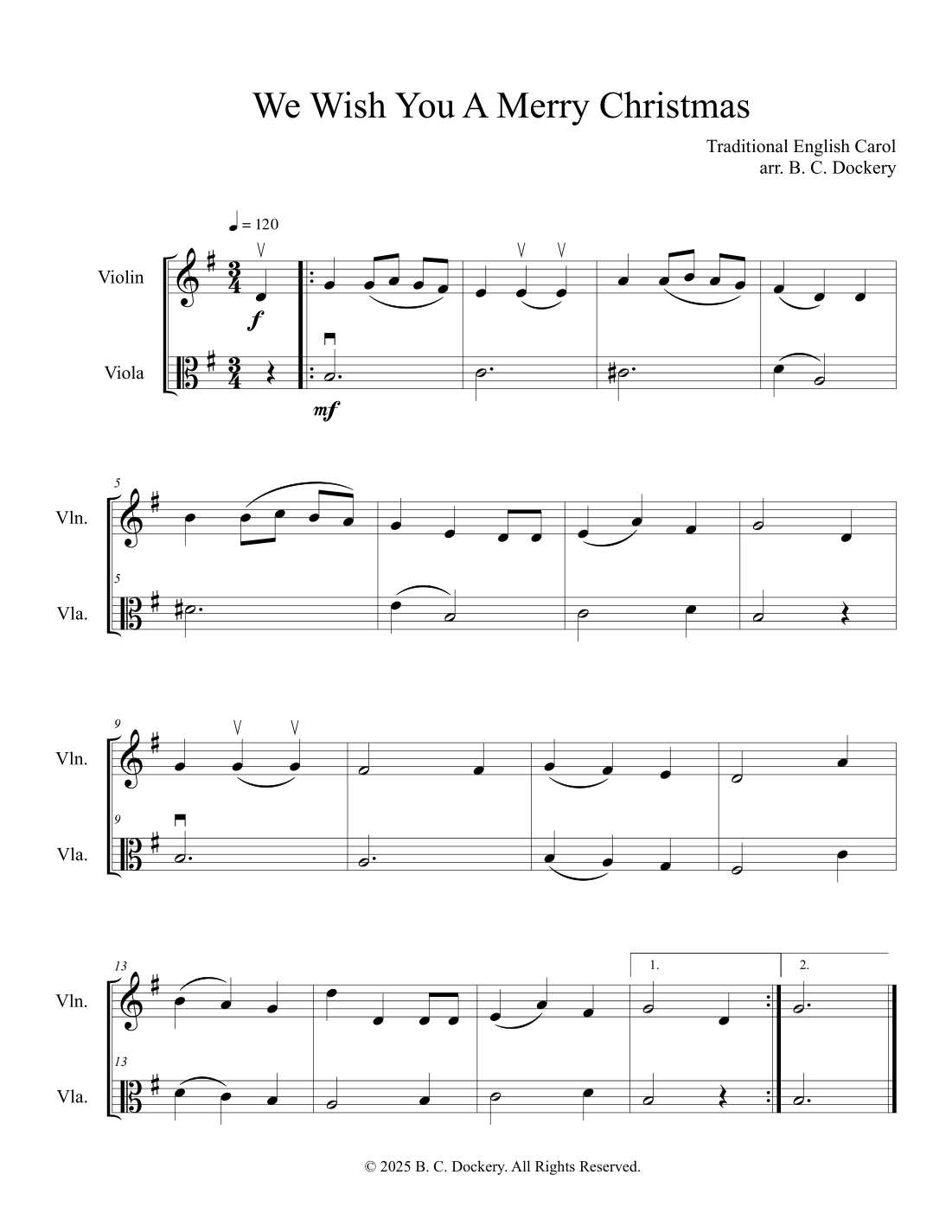 We Wish You a Merry Christmas (Violin and Viola Duet) (arr. B. C ...