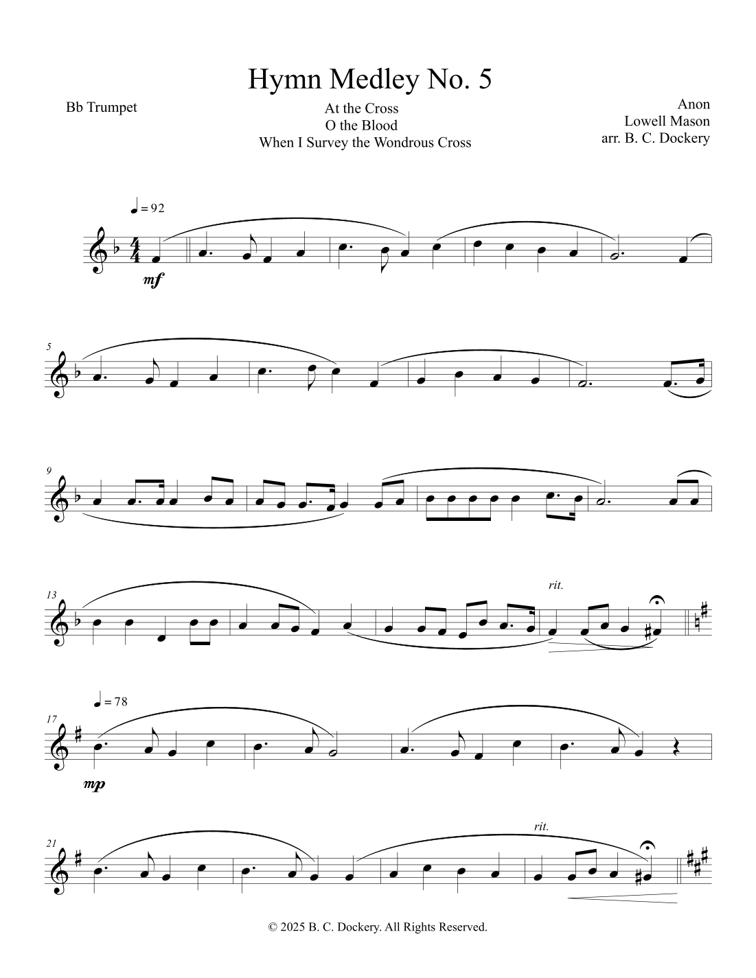 Hymn Medley No. 5 (Trumpet Solo) (arr. B. C. Dockery) by Various Sheet ...