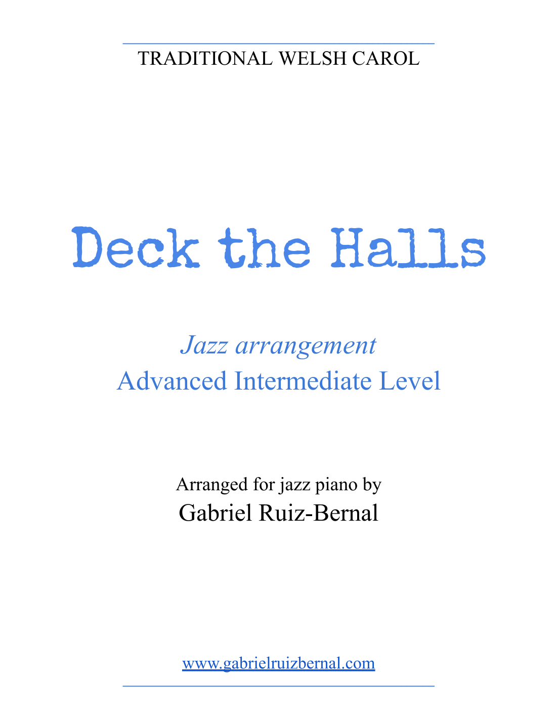 DECK THE HALLS Jazz Piano arrangement. Advanced Intermediate Level (arr ...